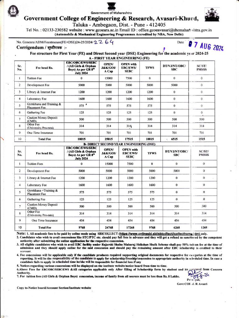 Fee Structure 2024-25 First-DSE Students 2112 24 Jul 24 | PDF