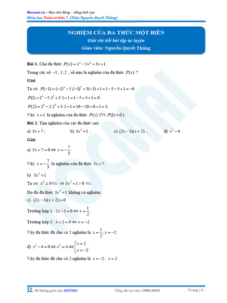Bai 08 Nghiem Cua Da Thuc Mot Bien HDG-98656 | PDF