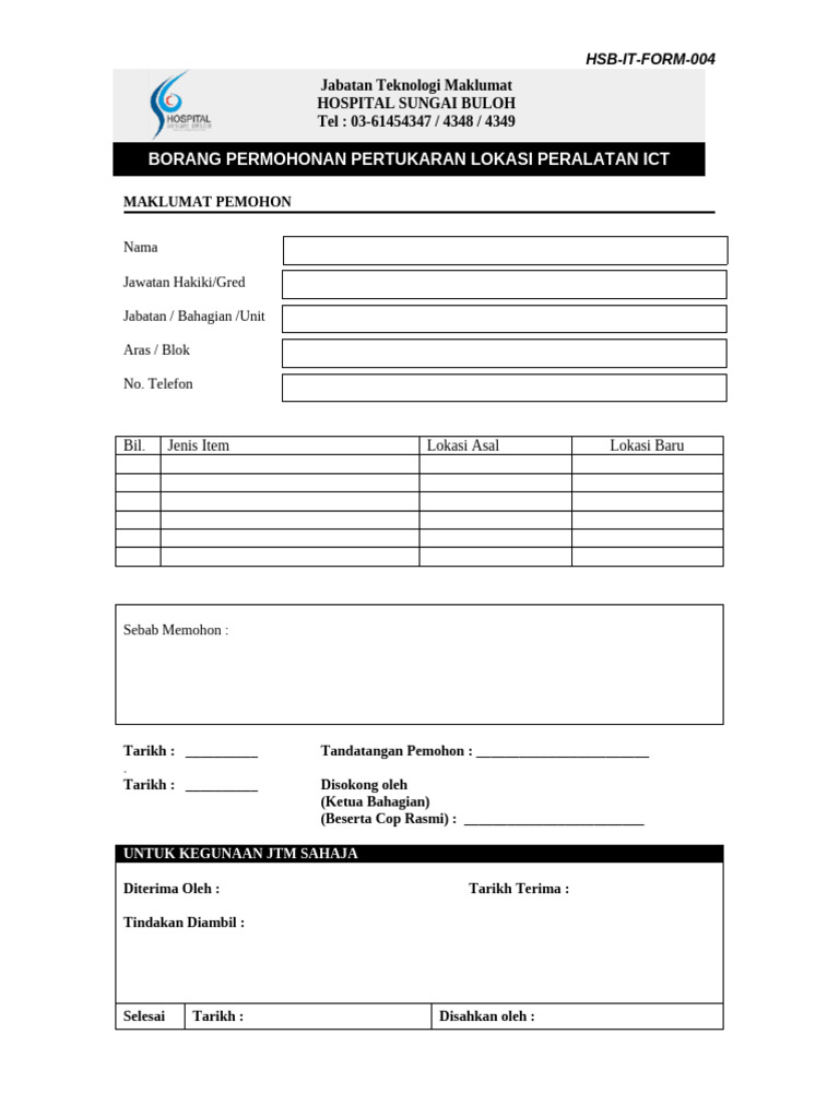 BORANG PERMOHONAN RELOKASI PERALATAN ICT PKKN | PDF