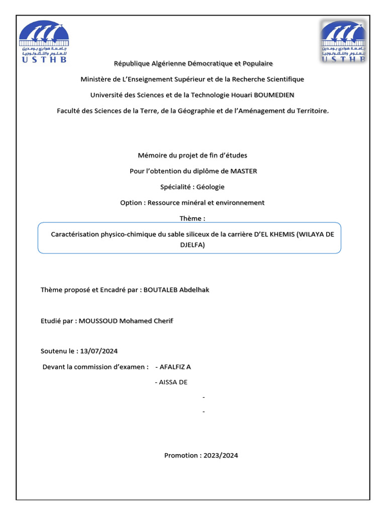 Caractéristique Physico-Chimique de Sable El Khmis | PDF