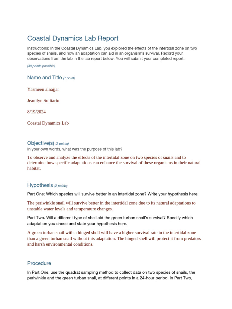 coastal_dynamics_lab_report solved | PDF