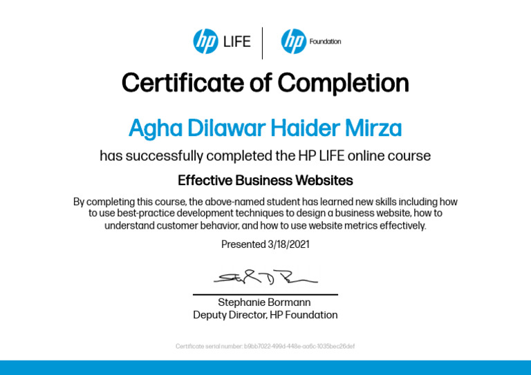 HP-Life Certificate 2 | PDF