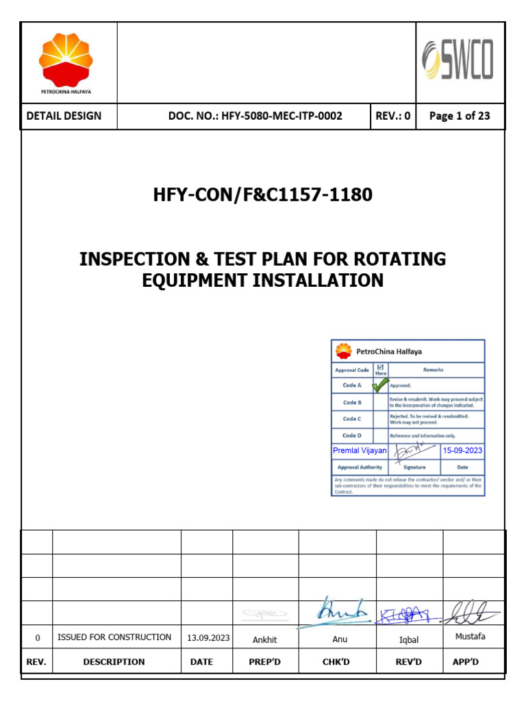 Rotating Equipment Installation ITP | PDF | Specification (Technical ...