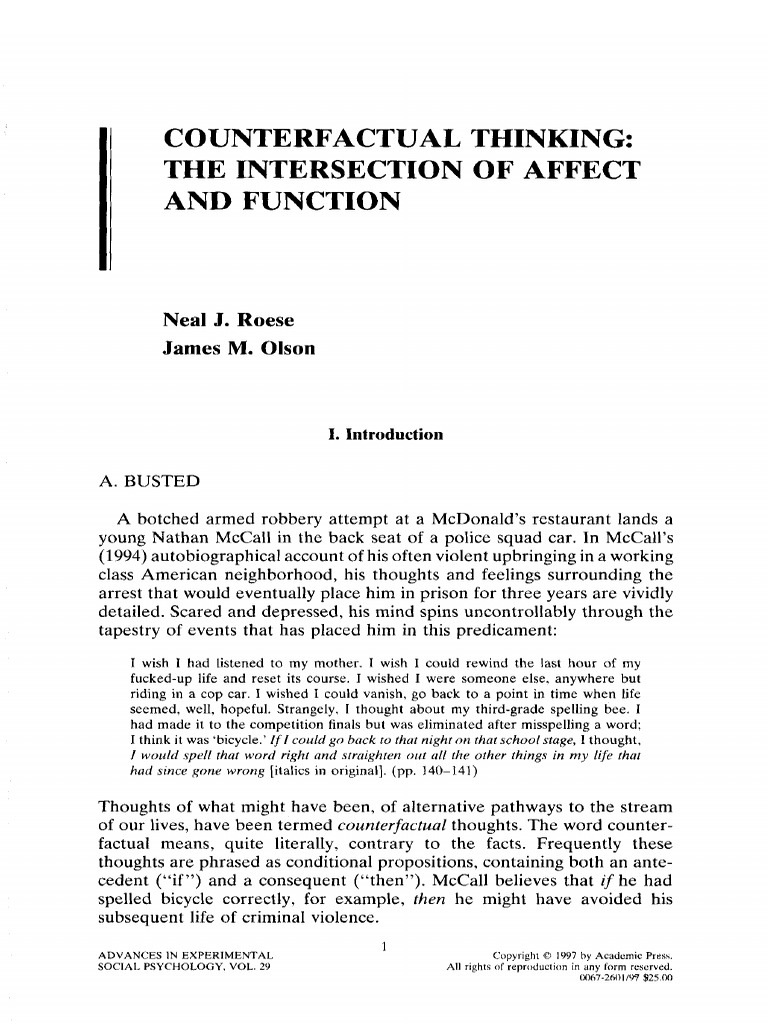 Counterfactual Thinking The Intersection of Affect and Function. | PDF