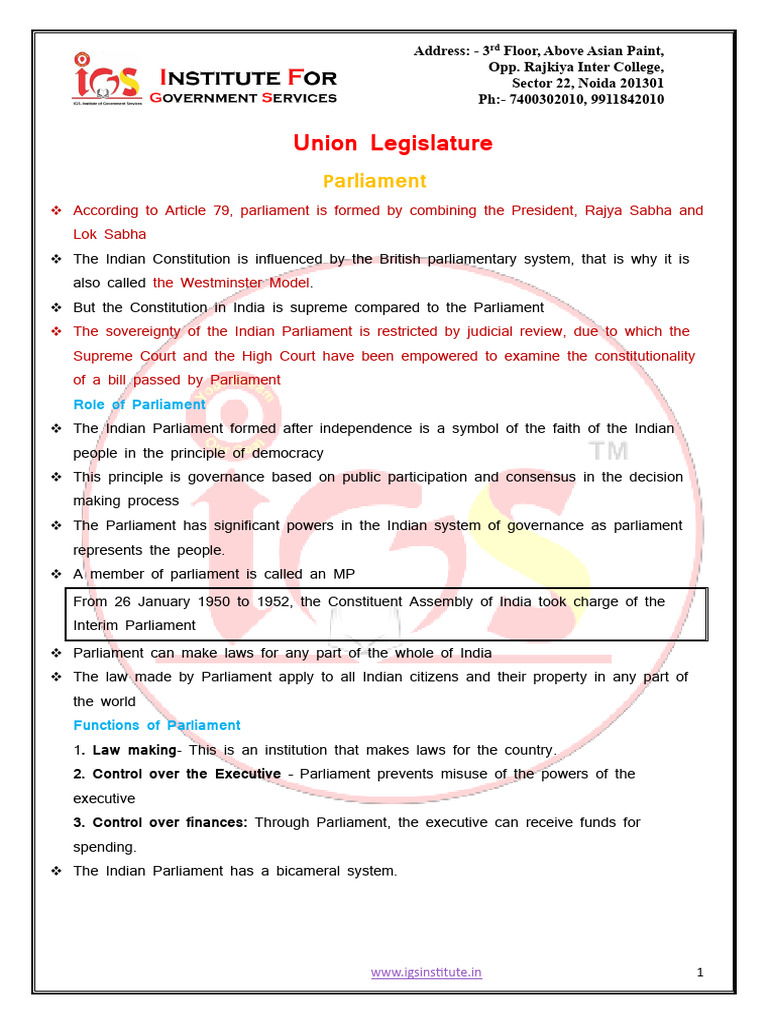 Polity Notes For SSC Exams | PDF
