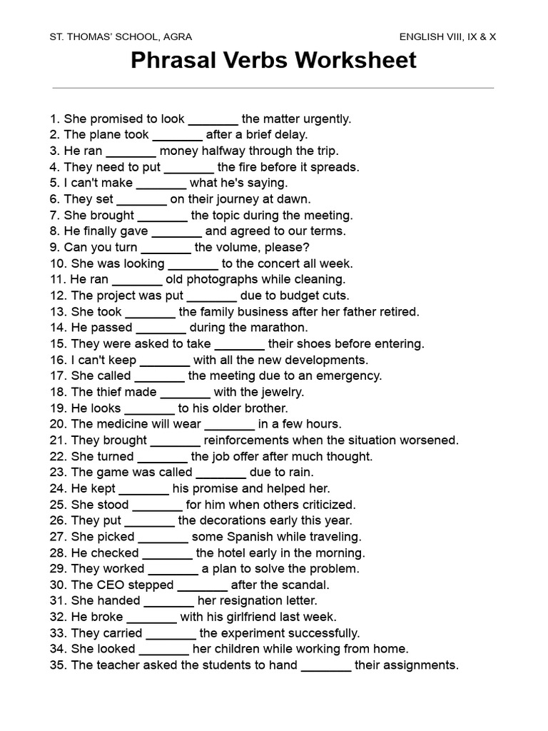 Phrasal Verbs Worksheet | PDF