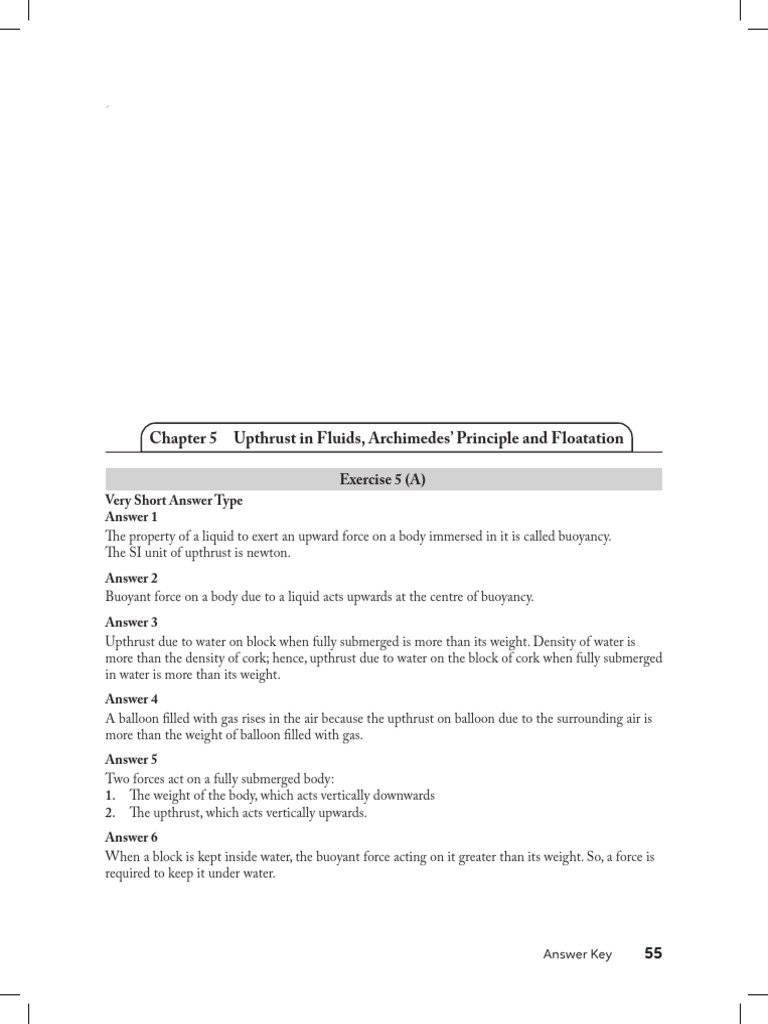 Chapter 5 Upthrust in Fluids, Archimedes' Principle and Floatation | PDF