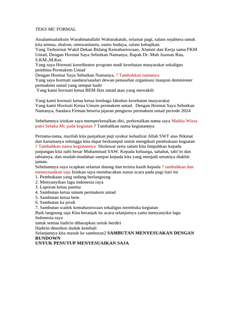 Teks MC Formal | PDF