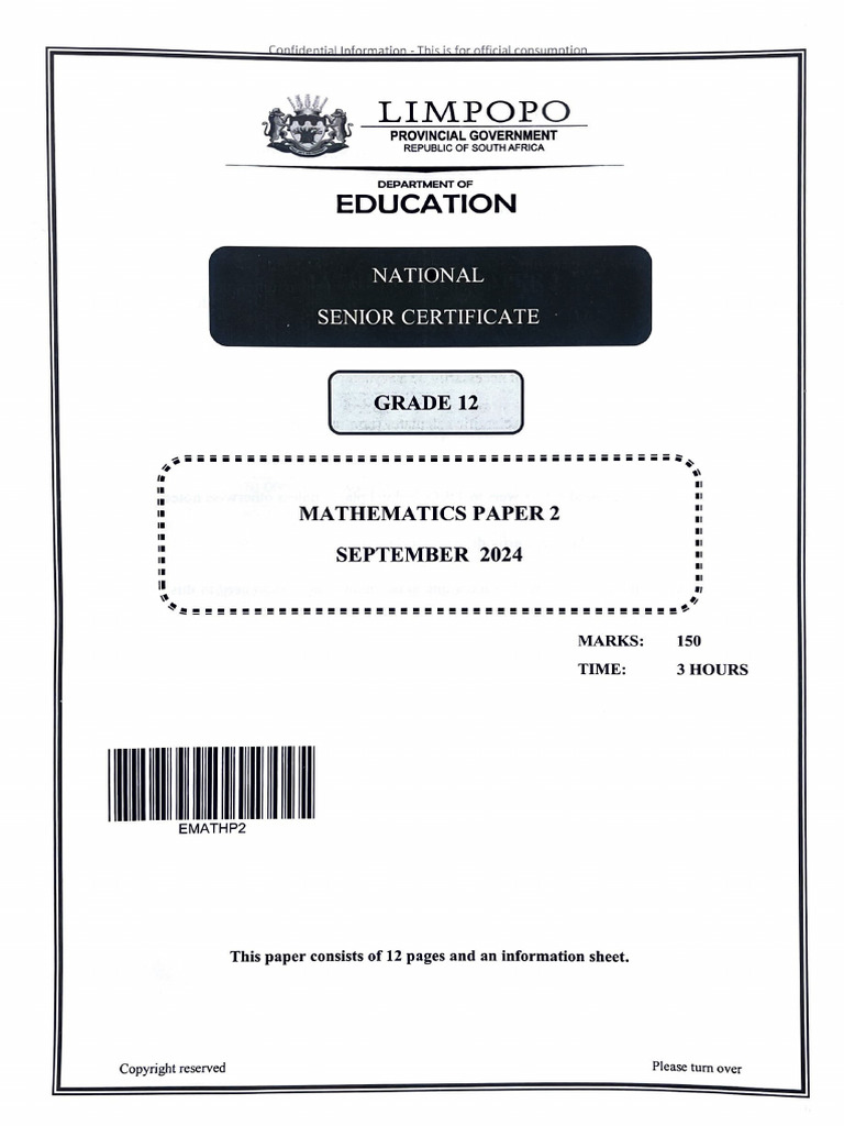 Mathematics P2 Sept 2024 Grade 12 Limpopo | PDF