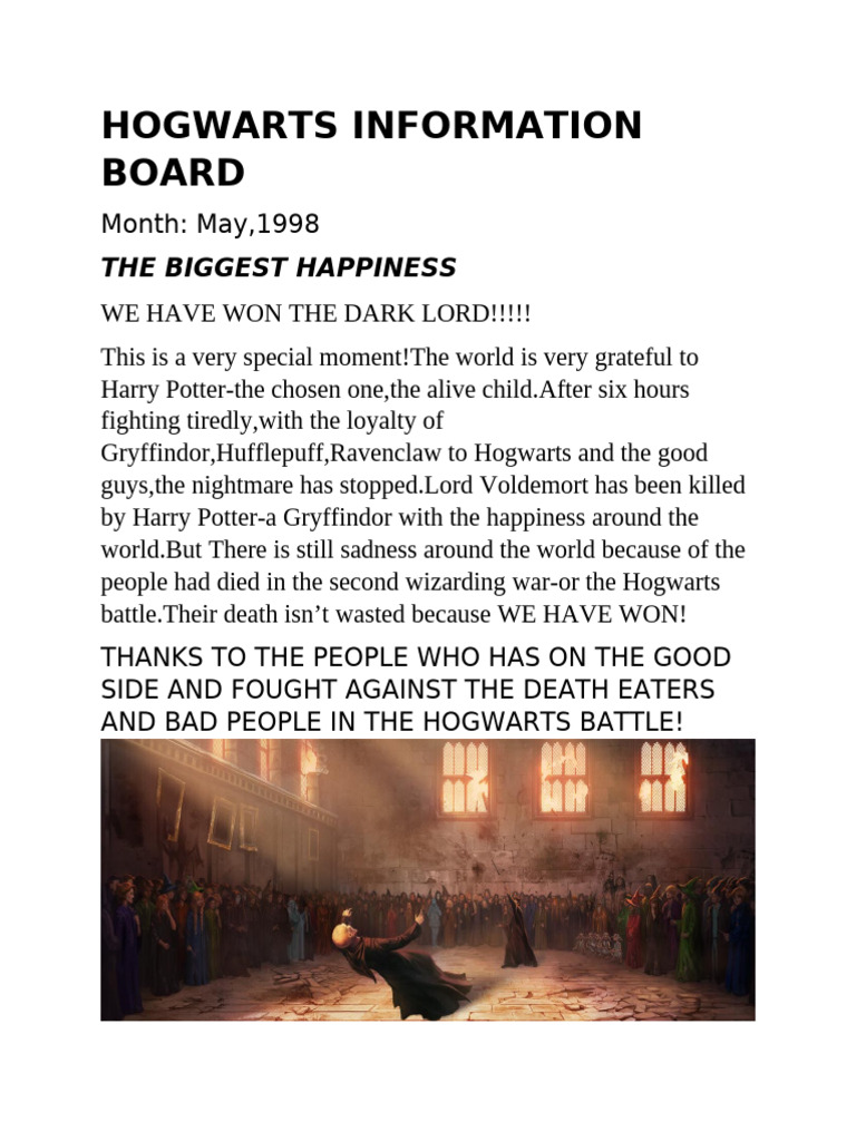 Victory Over Voldemort: Hogwarts Wins | PDF | History