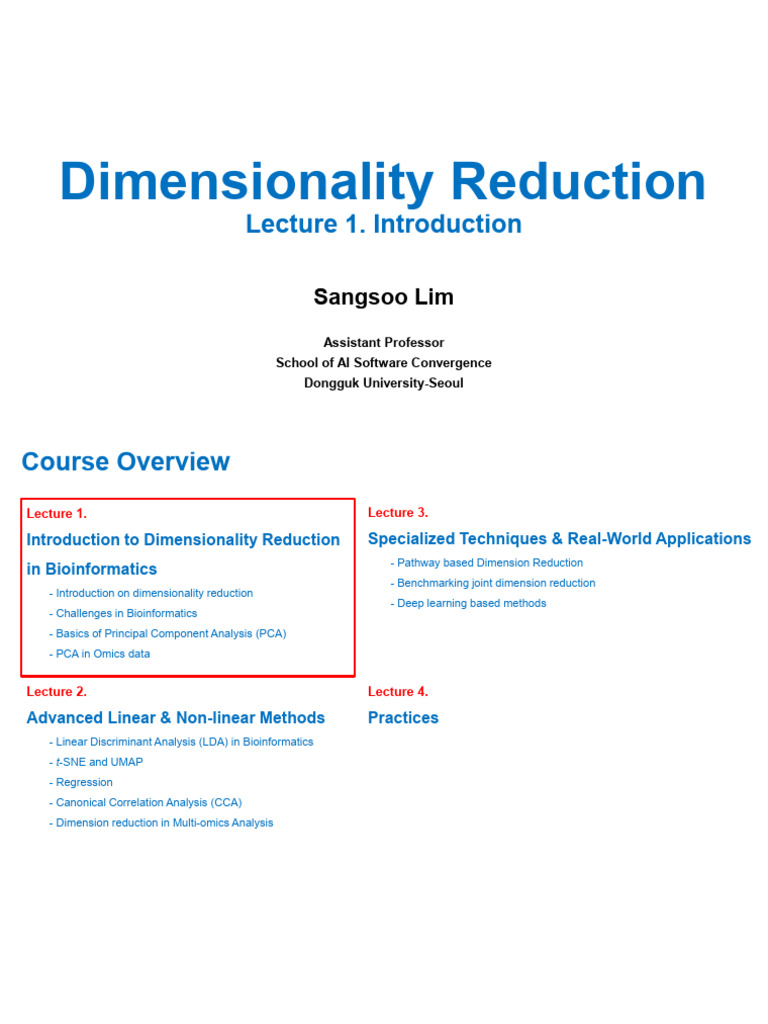 Lecture 1. Dimension Reduction | PDF