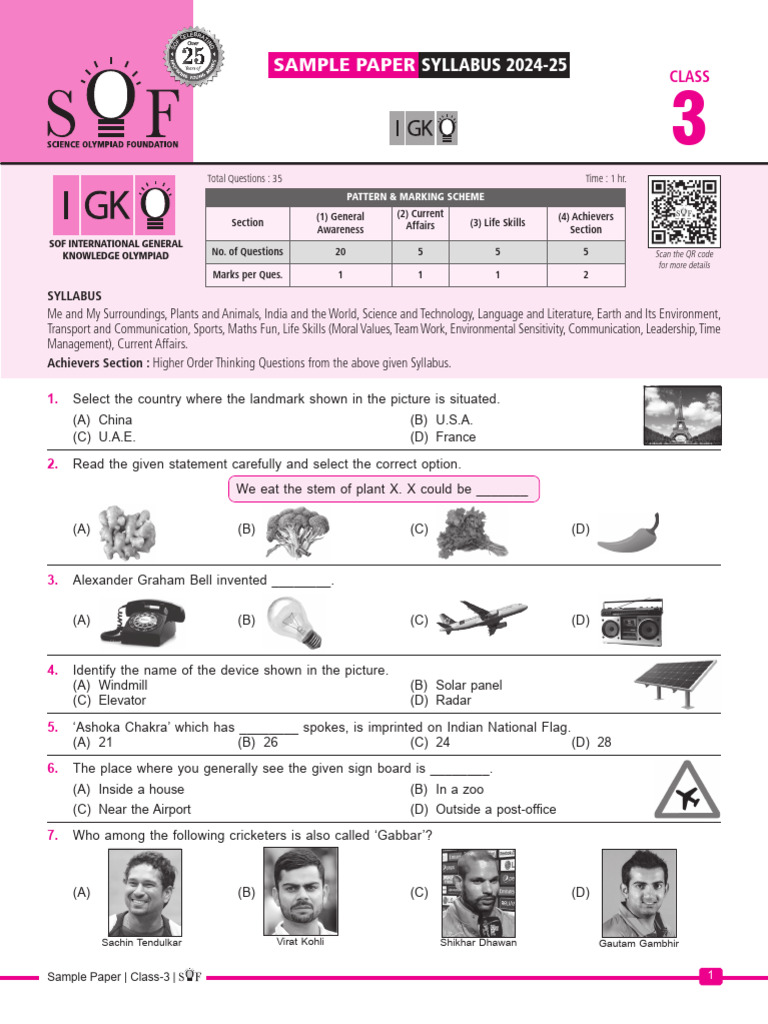 Class 3 General Knowledge Sample Paper | PDF