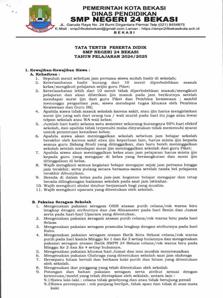 Tata Tertib Peserta Didik Tp. 2024 - 2025 | PDF