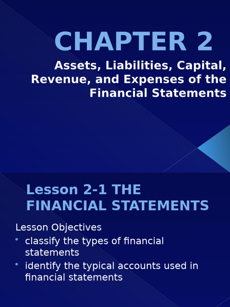 CHAPTER 2 Assets Liabilities Capital Revenues and Expenses of The ...