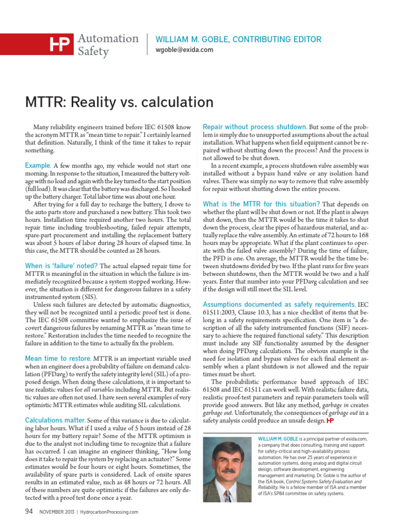 MTTR Reality vs. Calculation | PDF