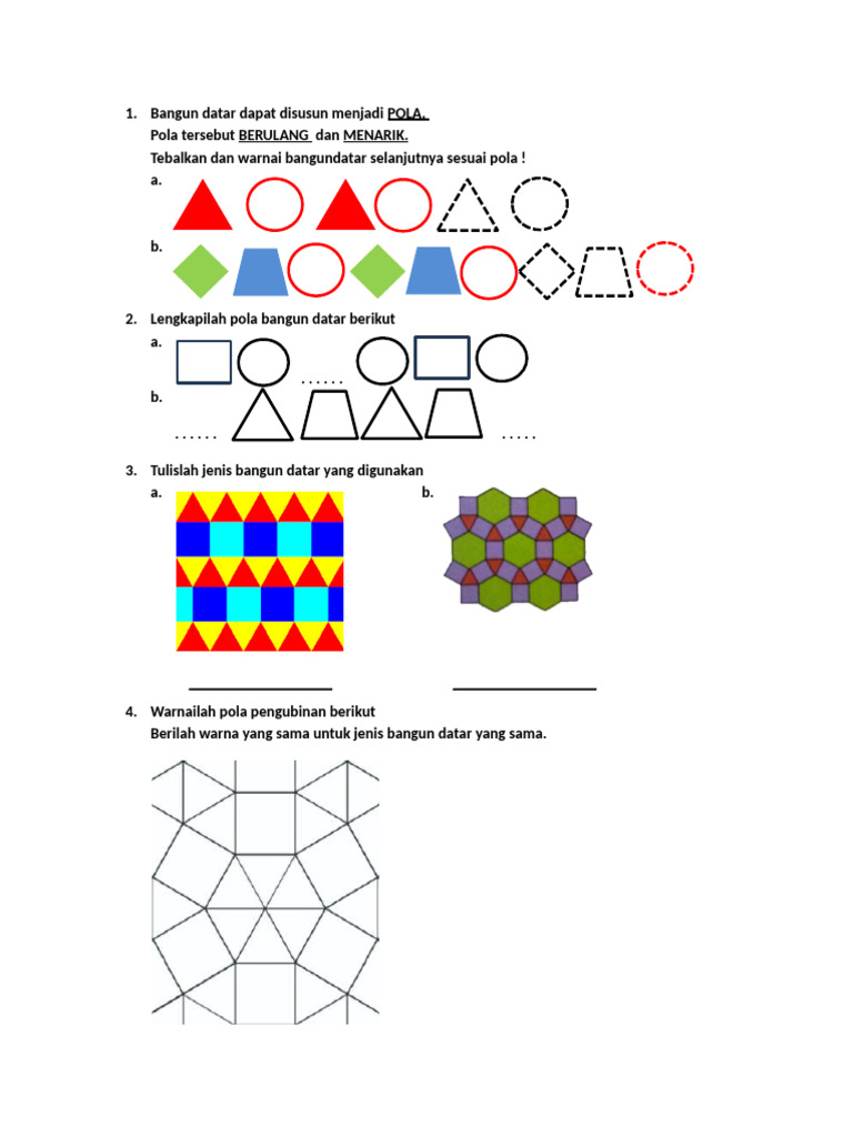 Pola Pengubinan Bangun Datar Kelas 1 SD | PDF
