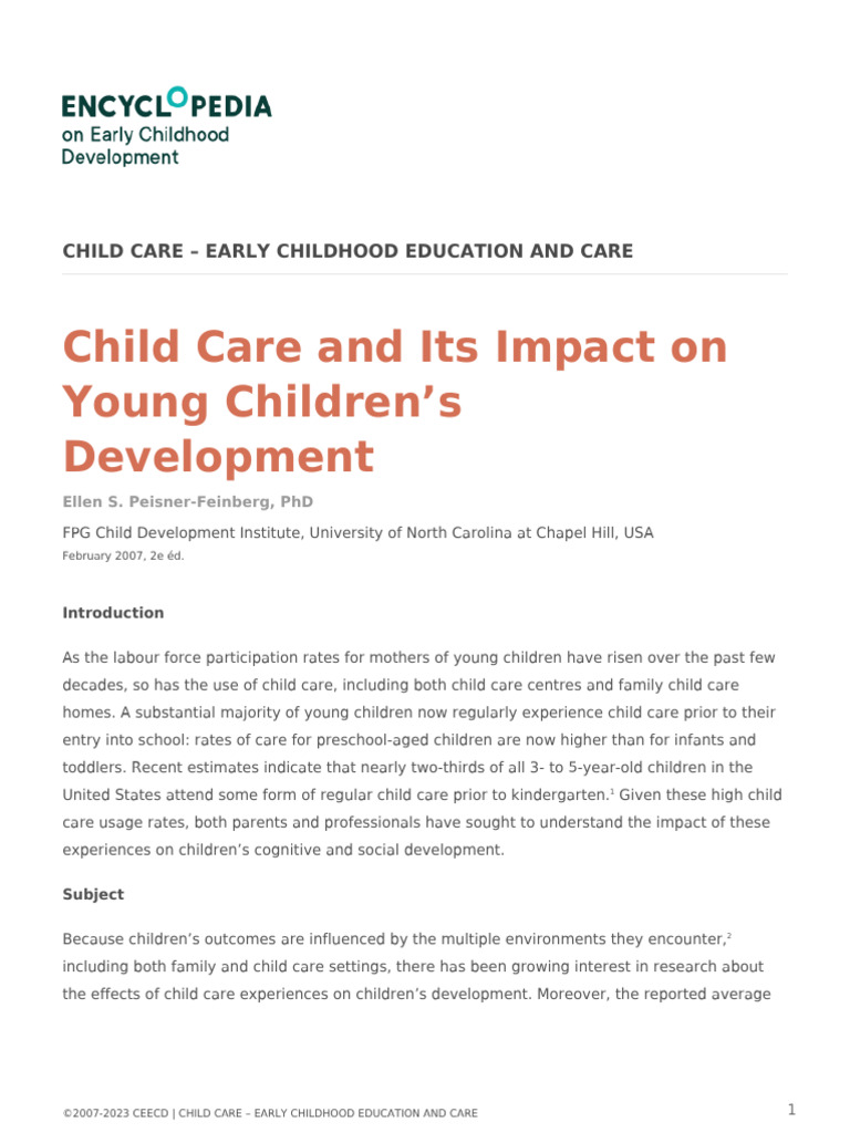 Child Care's Impact on Development | PDF | Child Care | Preschool