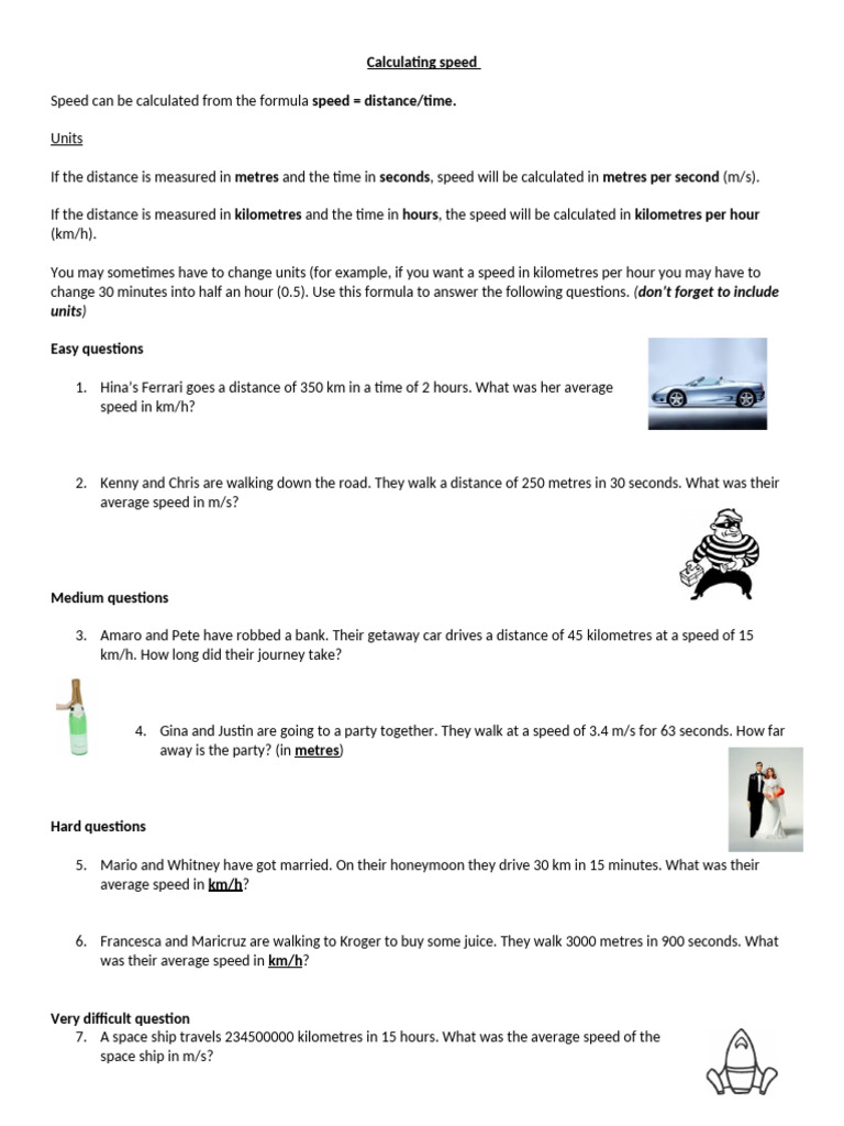 Calculating Speed Worksheet | PDF