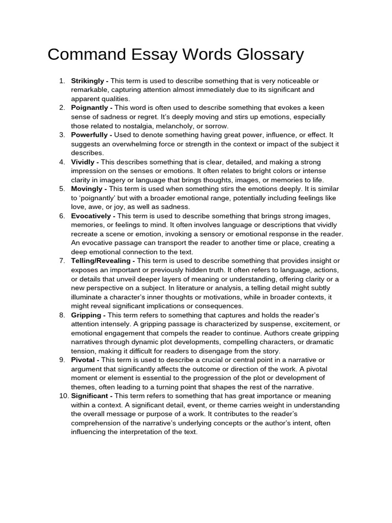 Command Essay Glossary | PDF