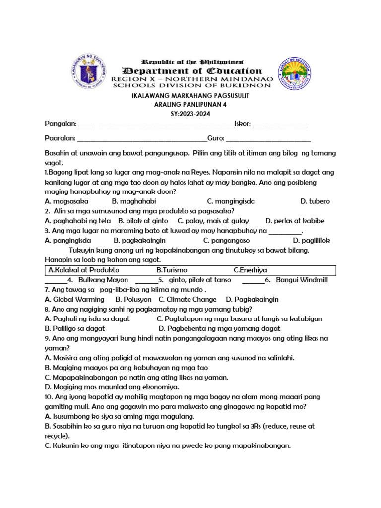 Ap4 Q2 With Tos and Answer Key | PDF