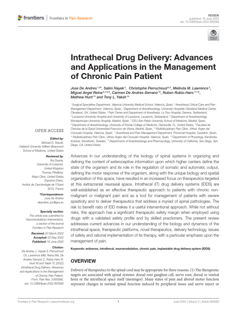 Intrathecal Drug Delivery Advances and Application | PDF