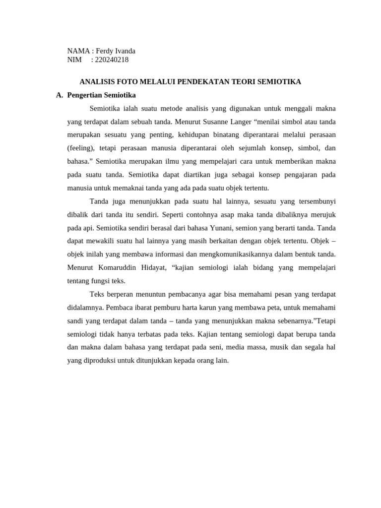 ANALISIS FOTO MELALUI PENDEKATAN TEORI SEMIOTIKA | PDF