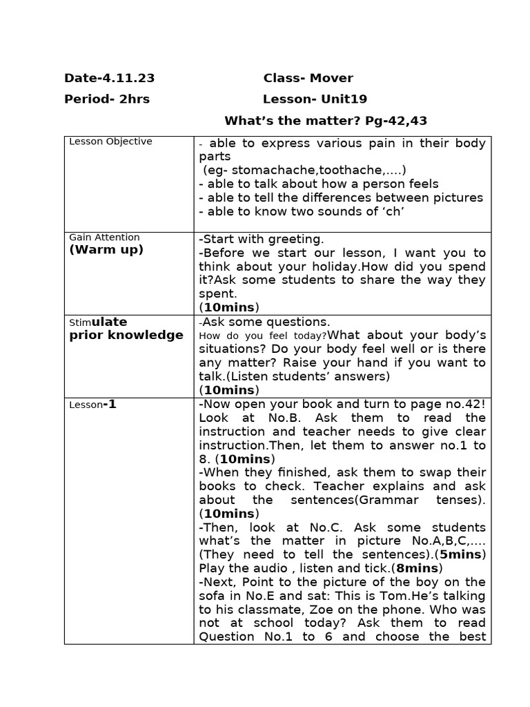 Unit-19 lesson plan | PDF