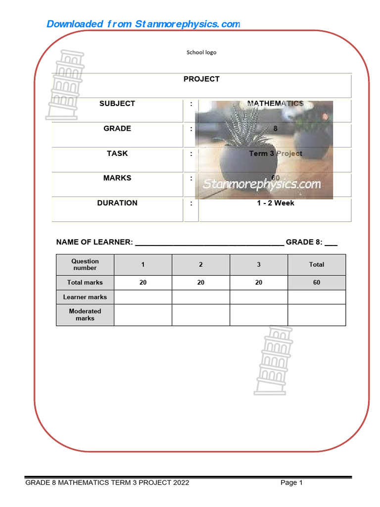 GP Maths Grade 8 Project 2022 TERM 3 QP and Memo | PDF | Elementary ...