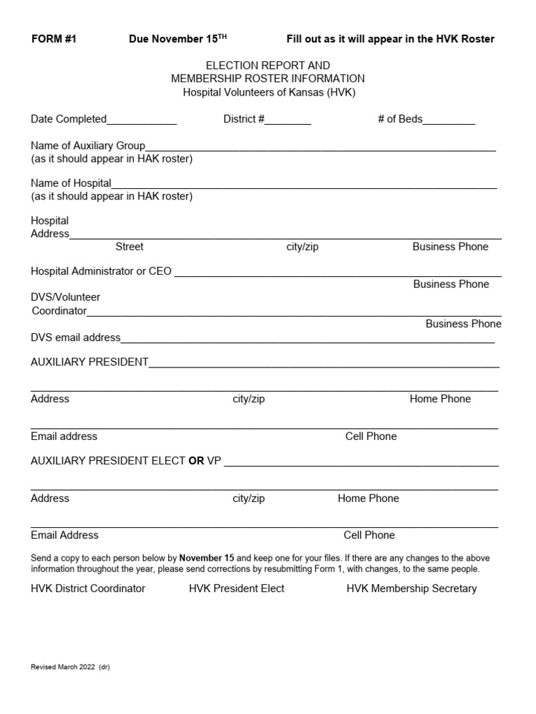 HVK Volunteer Roster Form | PDF
