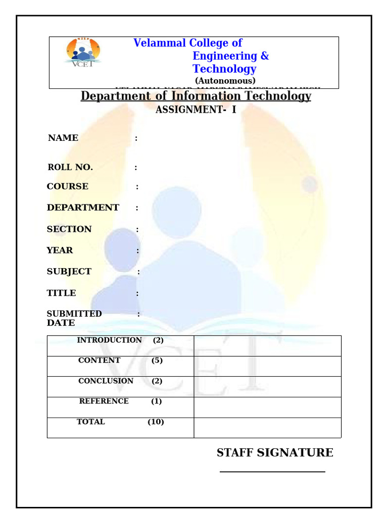 Assignment front page . EVS | PDF