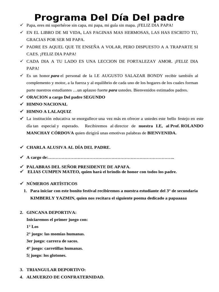 Programa Del Dia Del padre | PDF