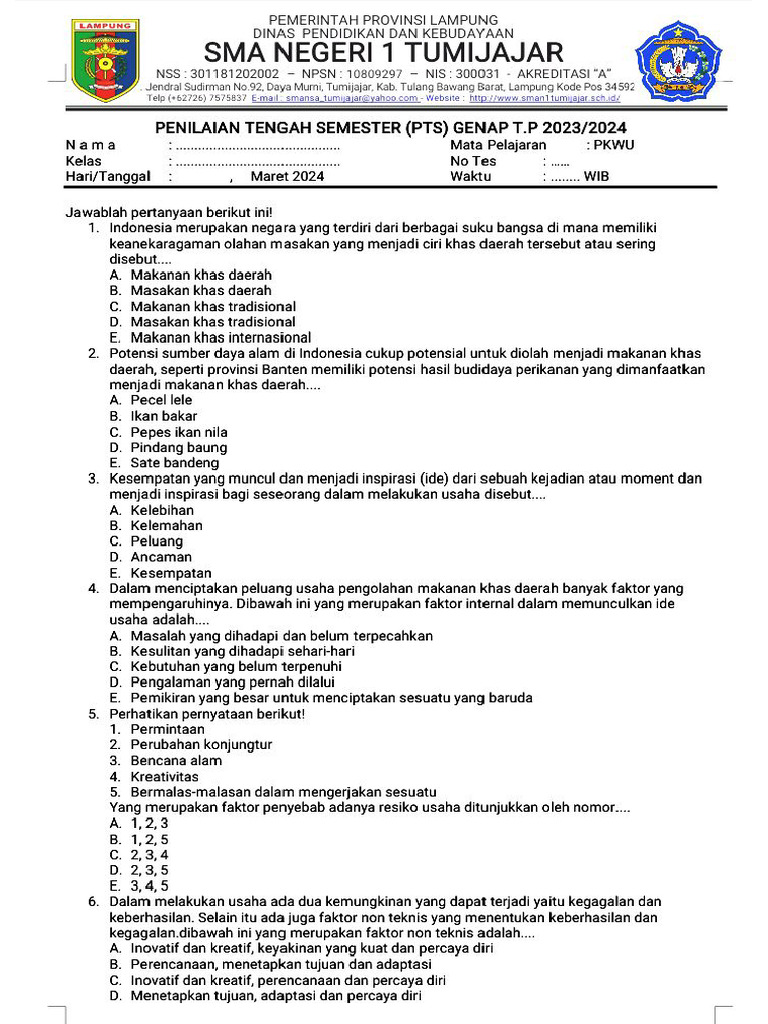 Soal PTS PKWU XI Smt Genap | PDF