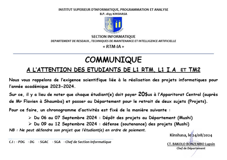 Communique Defence Projet RTM 2024 | PDF