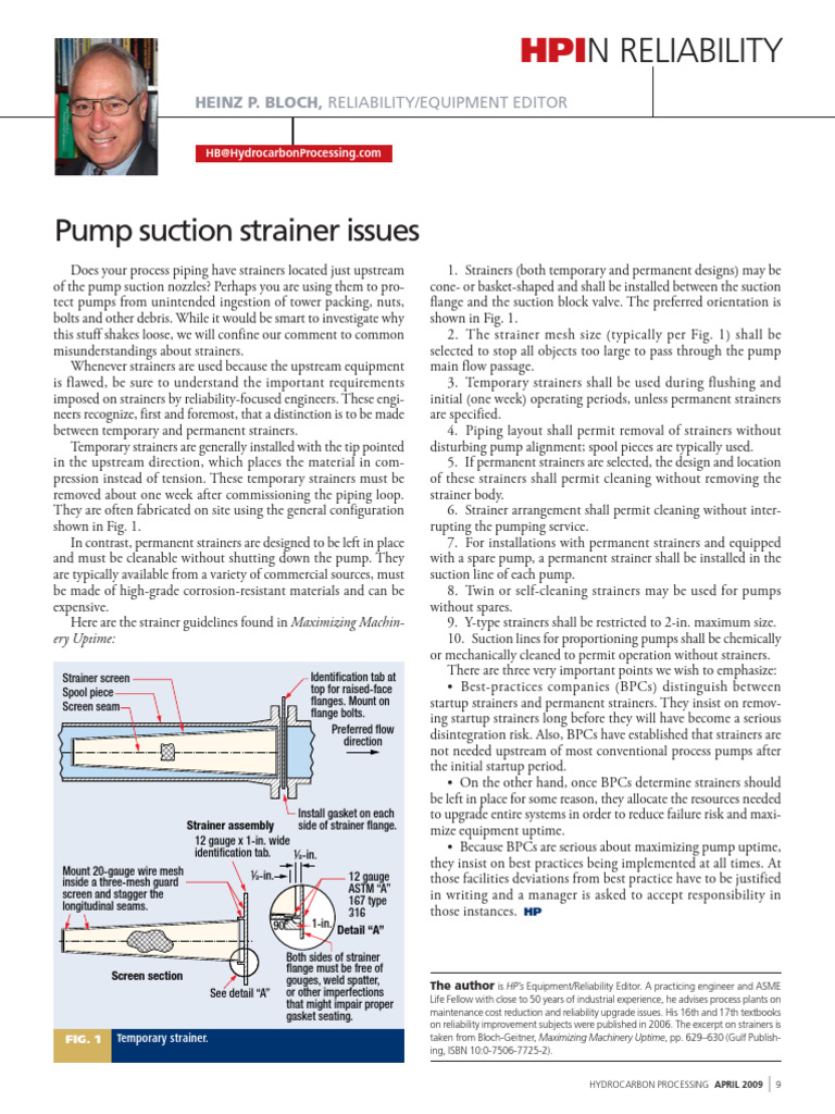 Pump suction strainer issues | PDF