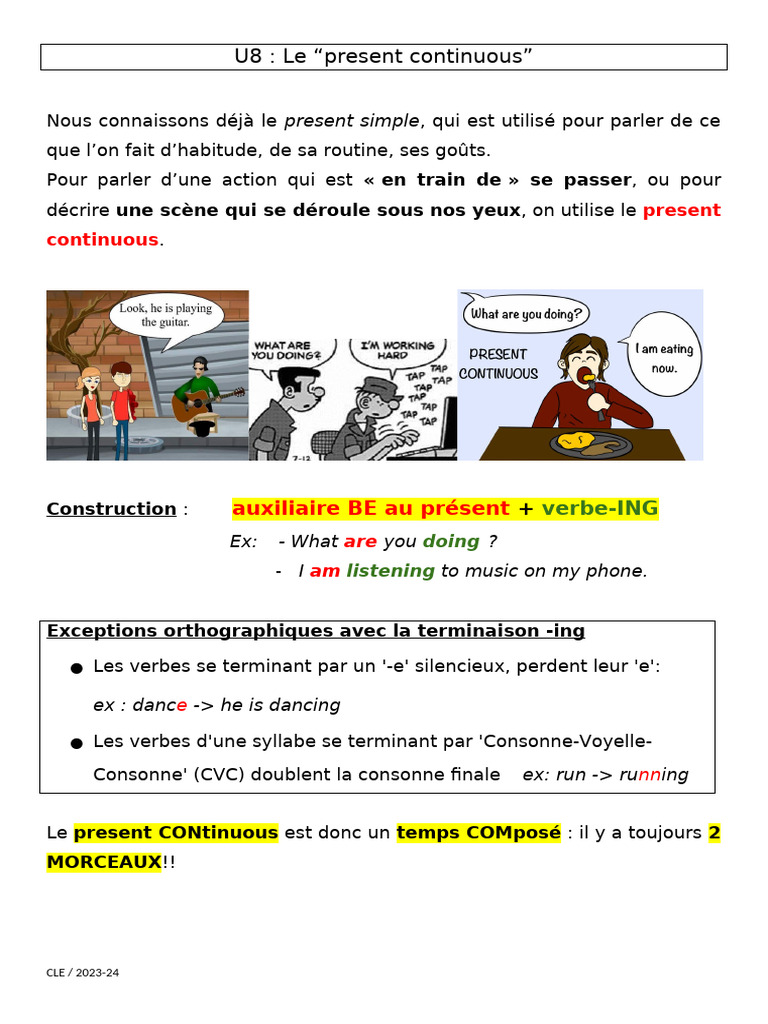ESl - Young Learners - PRESENT CONTINUOUS in French | PDF