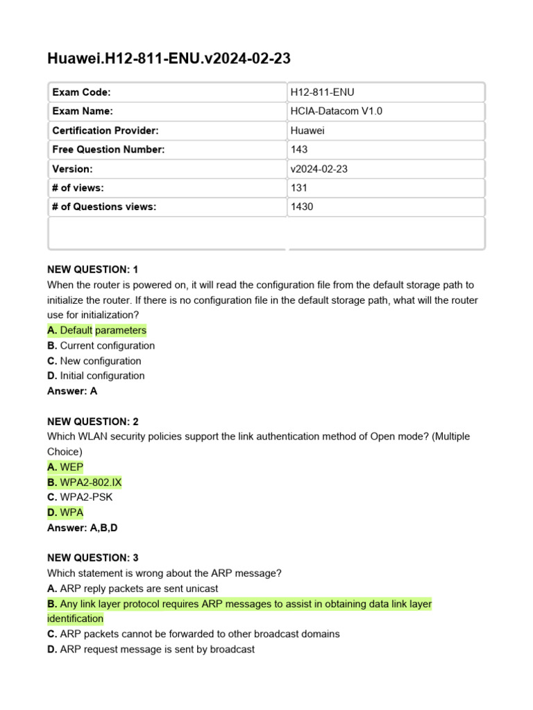 HCIA Reviewer | PDF | Computer Network | Internet Protocols HCIA Reviewer | PDF | Computer Network | Internet Protocols