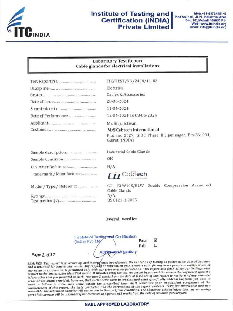 E1W 40S Double Compression Armoured Cable Gland-CE-Final Test Report ...