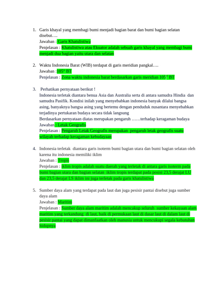 Soal Isian Singkat Geografi | PDF