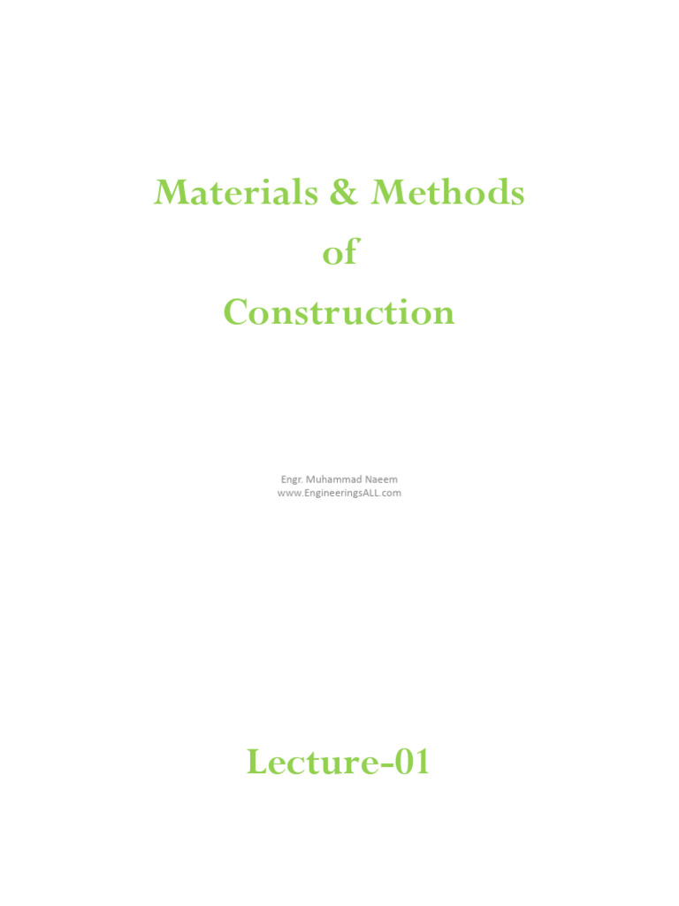 Lecture - 01 - Introduction To Construction Materials | PDF