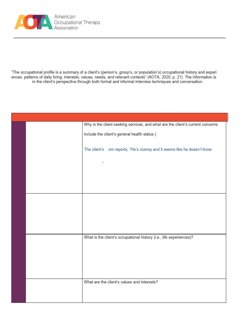 Outpatient Pediatric Occupational Profile Example | PDF