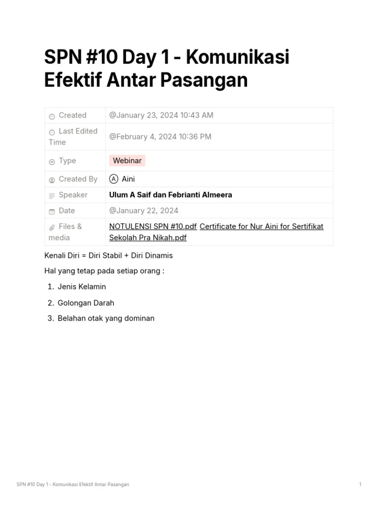 SPN - 10 - Day - 1 - Komunikasi - Efektif - Antar - Pasangan (PART I) | PDF