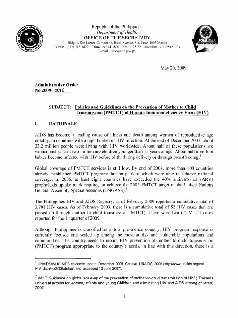 AO 2009-0016 Policies and Guidelines On The Prevention of Mother To ...