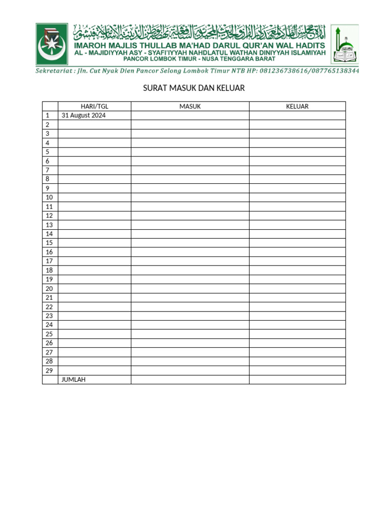 Format Kosong Surat Masuk | PDF