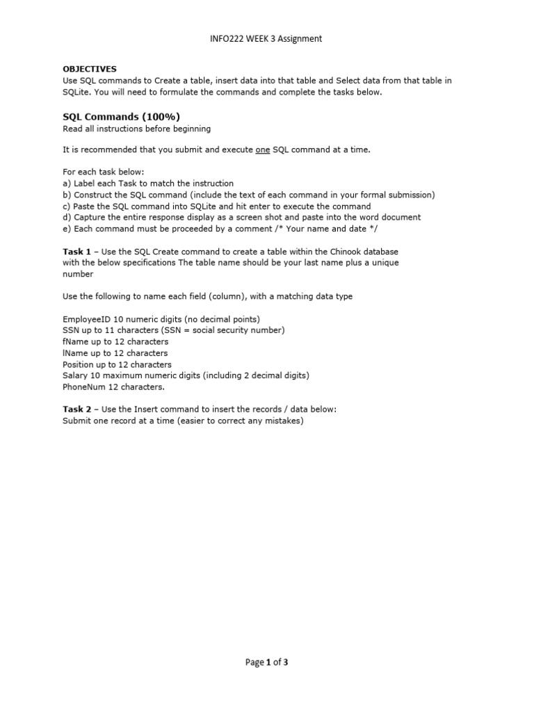 Week 3 Database Exercise SQLitev2 | PDF