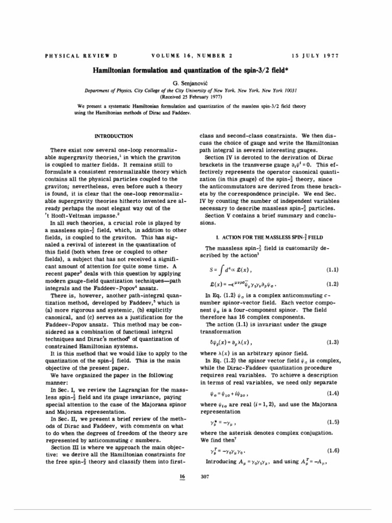 Hamiltonian Formulation And Quantization Of The Spin 3 2 Field Pdf