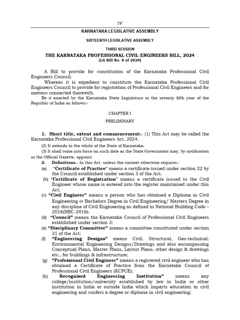 Karnataka State Professional Civil Engineers ACT 2024-1 | PDF