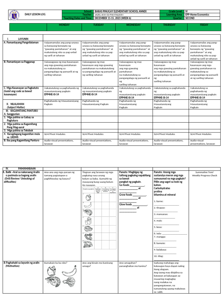 DLL EPP4 Home Economics W6 | PDF