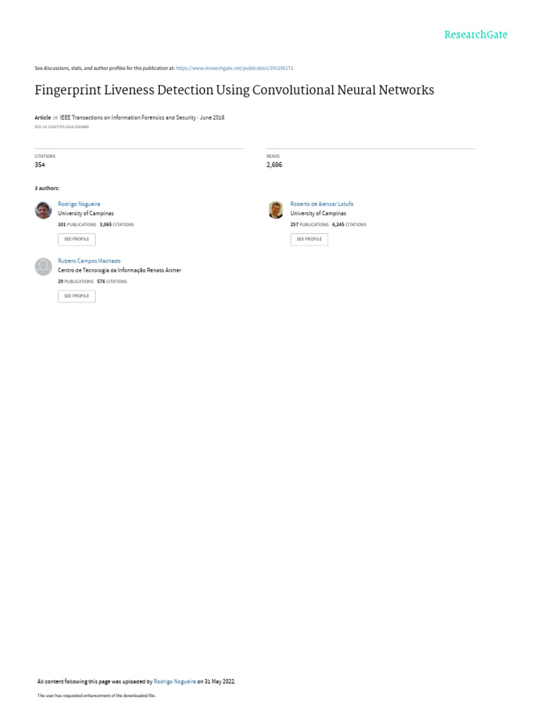 Fingerprint Liveness Detection Using Convolutional Neural Networks