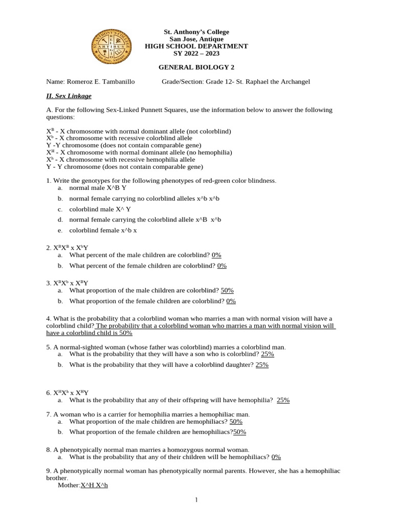 Sex Linkage And Modification 1 Pdf
