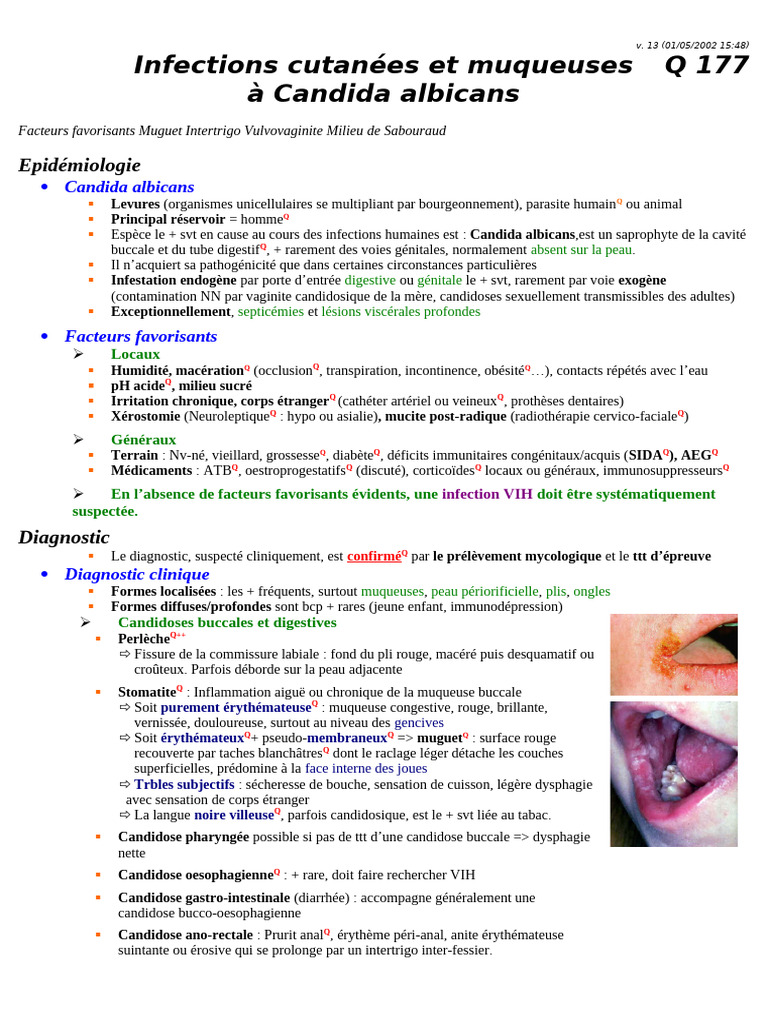 Q 177 Infections Cutanees Et Muqueuses À Candida Albicans | PDF